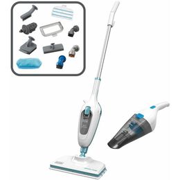 Black & Decker Black+decker 1300W Multifunktions-Dampfbesen-Set mit 10 Zubehör + Dustbuster Handstaubsauger - 3,6V 1,5 Ah Weiss FSMH13ENVC1-QS