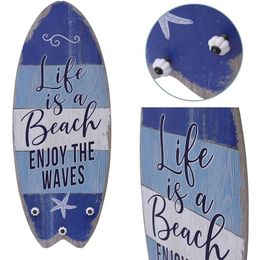 Plankenschild Surfboard 100 cm mit Kleiderhaken Holzbild Surfbrett Wandbild Life is a Beach Vintage-Look Garderobe Holz - Melko