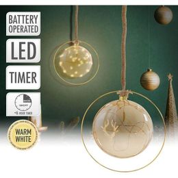 ECD Germany - led Weihnachtskugel, Ø15 cm, Gold, aus Metall, mit 30 warmweißen LEDs, 80 cm Seil, Glaskugel mit Beleuchtung & Metallring,