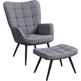 Relaxsessel mit Hocker Lehnstühle Vintage Retro Sessel Polstersessel Ohrensessel fürs Wohnzimmer Dunkelgrau - Yaheetech