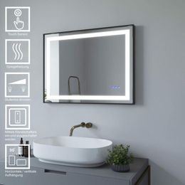 Led Lichtspiegel Badezimmerspiegel mit Beleuchtung Bad Spiegel 80x60 cm 2 Lichtfarbe Touch Beschlagfrei Dimmbar Wandspiegel Slimline Design schwarz