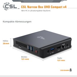 CSL Mini-PC "Narro Box Ultra HD Compact v4 / 1000 GB Win 11 Home" Computer Gr. Microsoft Windows 11 Home (64 Bit), 4 GB RAM 128 GB + 1000 GB SSD, schwarz Mini PC
