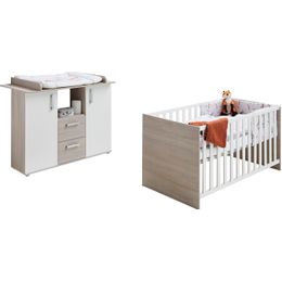 Lüttenhütt Babymöbel-Set LÜTTENHÜTT "Geert" Gr. mit Flachgitter, B/H: 70 cm x 140 cm, grau (ulme silber, nb, weiß) Baby Schlafzimmermöbel-Sets Baby-Bettsets