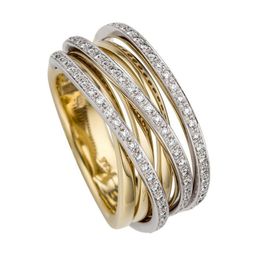 Jobo Fingerring Breiter Ring mit 78 Diamanten, 585 Gold bicolor, gelb|goldfarben