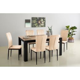 Essgruppe Home Affaire "Bergamo" Sitzmöbel-Sets Gr. B/H/T: 160 cm x 75 cm x 88,5 cm, Samt, beige (creme, creme, schwarz) Essgruppen