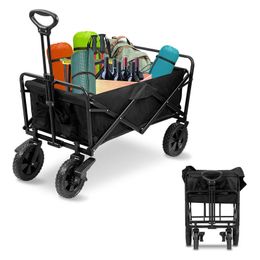 Bollerwagen klappbar Schwarz - 100kg Belastung . 100 x 51 x 75cm - Teleskopdeichsel - Schwarz - Tolletour