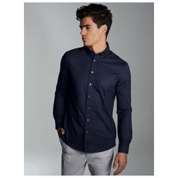 Poloshirt TRIGEMA "TRIGEMA Business-Hemd aus DELUXE-Single-Jersey" Gr. M, blau (navy) Herren Shirts Langarm