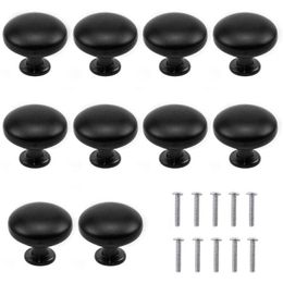 10 Pcs Matt-Schwarz Schubladenknopf 30mm Moderner Runde Möbelgriff mit Schrauben für Schränke Türen