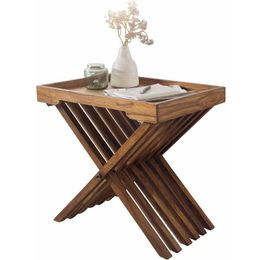 FineBuy - Beistelltisch Massivholz Design Klapptisch Serviertablett und Tisch-Gestell klappbar Landhaus-Stil Couchtisch Echt-Holz Natur-Produkt