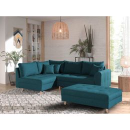 Rune – ecksofa – mit hocker – 4-sitzer – skandinavischer stil – links - entenblau