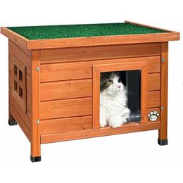 Katzenhaus aus Holz, Katzen Haus Katzenhütte für Draussen Outdoor - VOUNOT