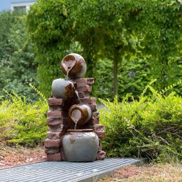 Köhko Gartenbrunnen Köhko® Gartenbrunnen Riesa mit Mauerwerk und Krügen Wasserfall Wasserspiel für Terrasse 13012