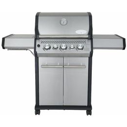 Santos Gasgrill S-318 Edelstahl mit 3 Hauptbrenner, Infrarotseitenbrenner & Heckbrenner inkl. Drehspieß, Rostheber & Silikonablage Silber