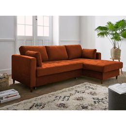 Anna – ecksofa mit schlaffunktion – mit bettkasten – 4-sitzer – moderner stil – rechts - rostfarben