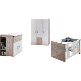 Lüttenhütt Babyzimmer-Komplettset LÜTTENHÜTT "Rieke" Gr. mit Flachgitter, B/H: 70 cm x 140 cm, weiß (eiche sand nb, weiß) Baby Schlafzimmermöbel-Sets Komplett-Babybetten