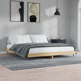 Bettgestell, Doppelbett, Schlafzimmerbett Sonoma-Eiche 150x200 cm Holzwerkstoff LLLA791815 MAISONCHIC