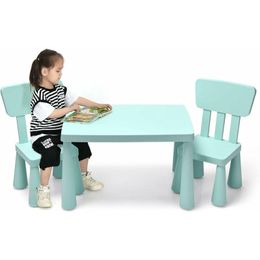 Kindersitzgruppe aus Kunststoff, Kindertisch mit 2 Stühlen, Stuhl mit Rückenlehne, mit Runden Kanten, Einfarbiges Design, für Junge und Mädchen, für