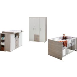 Lüttenhütt Babyzimmer-Komplettset LÜTTENHÜTT "Geert" Gr. mit Flachgitter, B/H: 70 cm x 140 cm, grau (ulme silber, nb, weiß) Baby Schlafzimmermöbel-Sets Komplett-Babybetten