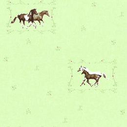 A.S. Création Pferde Tapete in Hellgrün | Mädchentapete mit Tieren und Blumen | Grüne Vlies Kindertapete ideal für Mädchenzimmer und Babyzimmer - Bunt, Grün