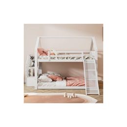 Kinderbett mit Handläufen, Etagenbett mit Leiter und Rutsche für Kinder und Jugendliche 140X200 cm - Weiß