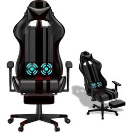 AUFUN Gaming Stuhl Höhenverstellbar Ergonomisch Computerstuhl Bürostuhl mit Massagefunktion und Fußstütze Drehbarer PC Stühle, Schwarz - Schwarz