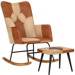 Schaukelstuhl,Relaxsessel,Schaukelsessel mit Hocker Braun Echtleder und Canvas VMEC704564 MAISONCHIC