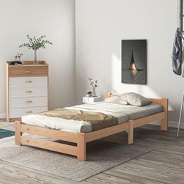 Solide Massivholzbett Futonbett Massivholz Natur Bett aus mit Kopfteil und Lattenrost , Natur (200x90cm) OKWISH - Grau