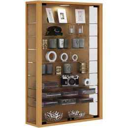 ebuy24 - Vitrosa Mini Vitrinenschrank Wandhängend mit 2 Glastüren 8 Glasböden Buche dekor.