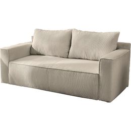 Schlafsofa Cordbezug grau-beige Bettkasten 185 cm - ron Die Möbelfundgrube