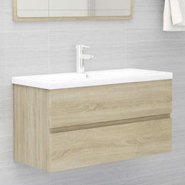 Bonnevie - Waschtischunterschrank Waschbeckenunterschrank - Badschrank Badmöbel Sonoma-Eiche 90x38,5x45cm Holzwerkstoff -BNC64015