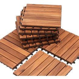 Holzfliesen aus Akazien Holz 30x30cm, 6 Latten Fliese 10m², Bodenfliesen für Terrassen und Balkon(110 Stück) - VINGO