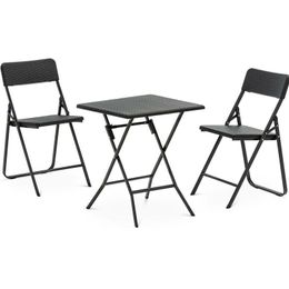 Uniprodo Sitzgruppe Garten Tisch 2 Stühle Stahl / hdpe klappbar schwarz Balkon Bistroset