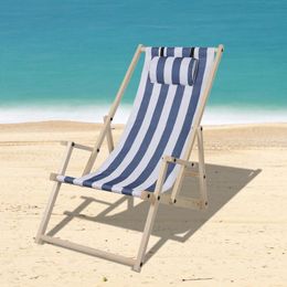 Liegestuhl Campingstuhl klappliege Strand Klappbar Sonnenstuhl Holz Sonnenliege Blau weiß - Blau weiß - Tolletour