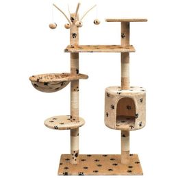 Katzen-Kratzbaum,Katzenbaum,Kratzbrett Stabil,Katzenhaus 125 cm Beige mit Pfoten-Aufdruck VMEC746593 MAISONCHIC