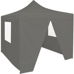 Profi-Partyzelt Faltbar, Gartenpavillon, Bierzelt UV-Schutz, Pavillon Pop-Up mit 4 Seitenwänden 2×2m Stahl Anthrazit KLI52720 MAISONCHIC