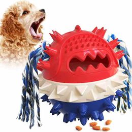 Kauspielzeug für Hunde, Hundezahnbürsten-Spielzeug, fließender Futterball mit Seil, Zahnreinigung für Hundewelpen (Blau 1) - Minkurow