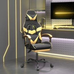 Gaming-Stuhl,Bürostuhl Computerstuhl Ergonomisch,Gaming Chair mit Fußstütze Schwarz und Golden Kunstleder -DE65997 - Schwarz