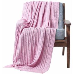 Homescapes Throw - Cable Knit - Pastel Pink - 130cm x 170cm (51 x 67) (SF1597A) - Rosa