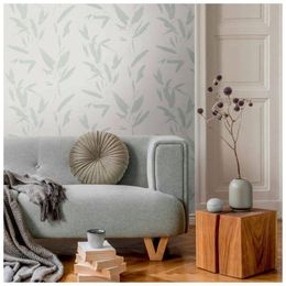 A.S. Création A.s.creations - Florale Wohnzimmer Tapete Metallic Vliestapete Bambus Palmentapete grau Wandschutz - Creme
