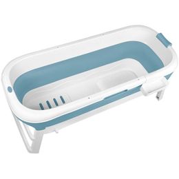 Faltbare Badewanne Erwachsene xl Mobile Tragbare Badewanne Mit Abdeckung Massagerollen und Badewannenablage, Blau (128 x 62 x 52 cm) Hengmei