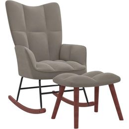 MAISONCHIC - Schaukelstuhl mit Hocker Relaxstuhl Liegesessel Hellgrau Samt DE72062