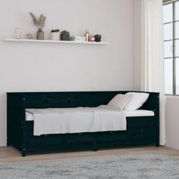 Tagesbett,Klappbett,Gästebett,Jugendbett Schwarz 90x200 cm Massivholz Kiefer VESS835216 MAISONCHIC