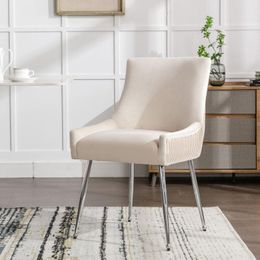 Esszimmerstühle mit Vertikalen Streifen, Gepolsterter Sessel, Esszimmerstuhl mit Metallgriffen und Metallbeinen Beige - 1