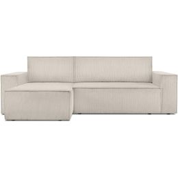 Napi Ecksofa Big links/rechts, Schlaffunktion mit Cordbezug, cremig - Konsimo