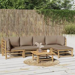 Prolenta Premium - 6-tlg. Garten-Lounge-Set mit Kissen Taupe Bambus - Braun
