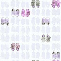 A.S. Création Babyzimmer Tapete mit Schuhen | Verspielte Babytapete in Grau und Rosa ideal für Kinderzimmer von Mädchen | Vlies Kindertapete für Mädchenzimmer