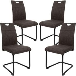 Moderne Esszimmerstühle mit Stoffbezug - gepolsterte Esstischstühle Freischwinger mit robustem Metallgestell, 4 St., Braun-Grau
