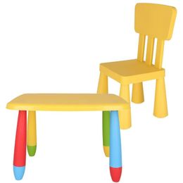 Rechteckiger Tisch und Kinderstuhl aus starkem und widerstandsfähigem Kunststoff - Gelb - Wellhome