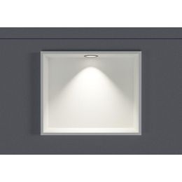 Bernstein Wandnische Weiß aus Mineralguss EG2513 - Höhe 25 cm - Tiefe 13 cm - LED-Spot optional 20cm, 1x Spot Einbaurahmen Schwarz matt