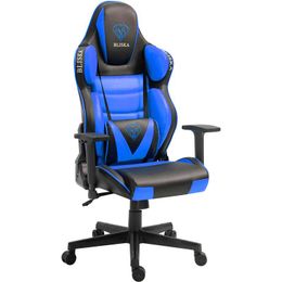 Gaming Stuhl Chair Racing Chefsessel mit Sportsitz und ergonomsichen 4D-Armlehnen, Schwarz / Blau ohne Fußstütze